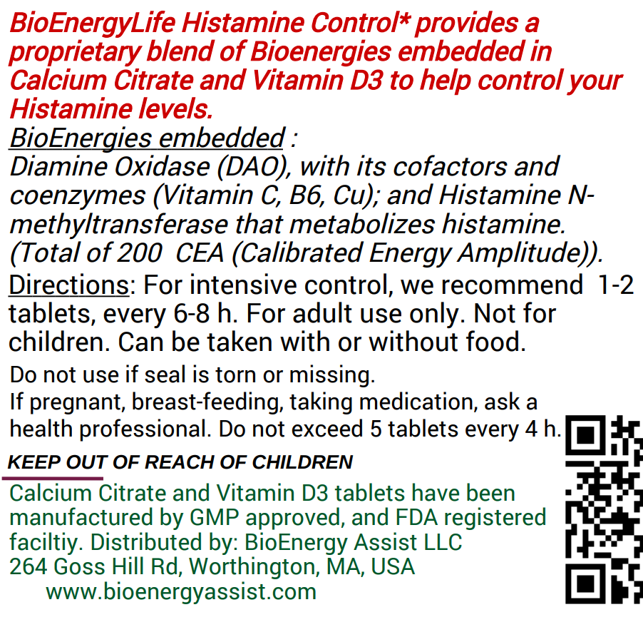 Histamine Control 120 Tablets – BioEnergy Assist